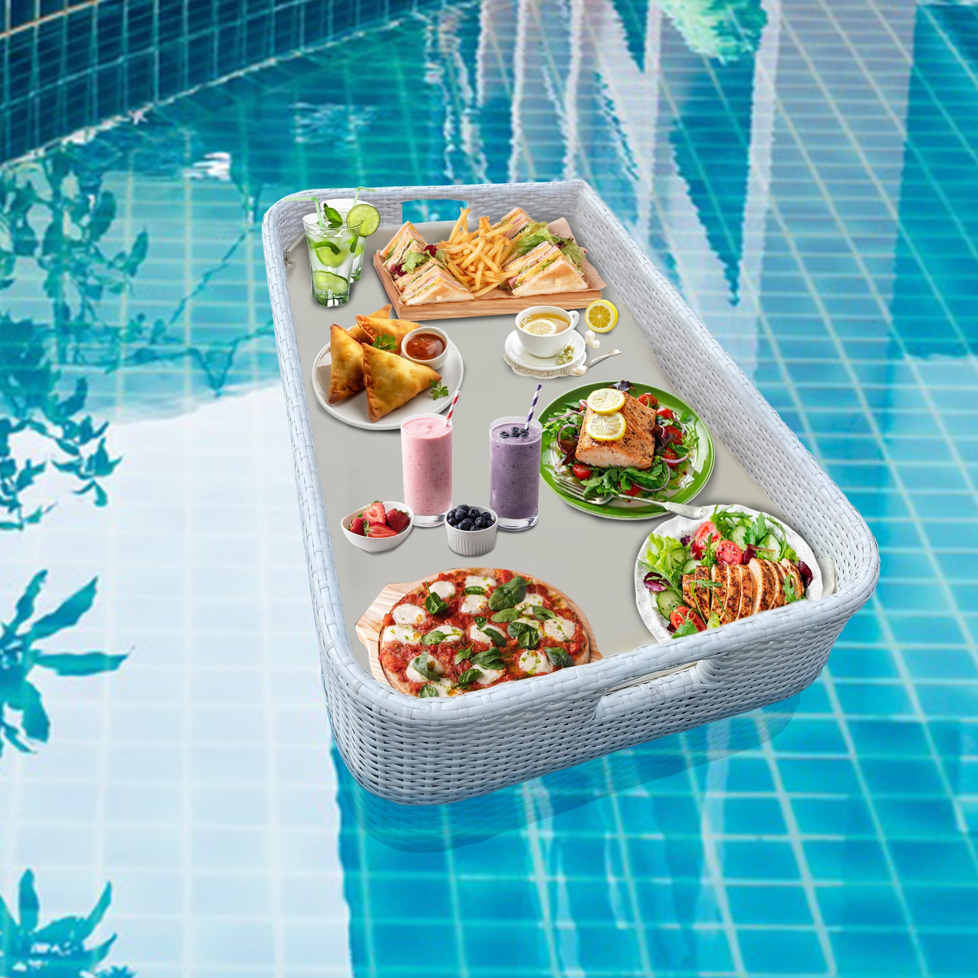 Luxury Floating Serving Tray For Swimming Pool - White( Rectangle ...