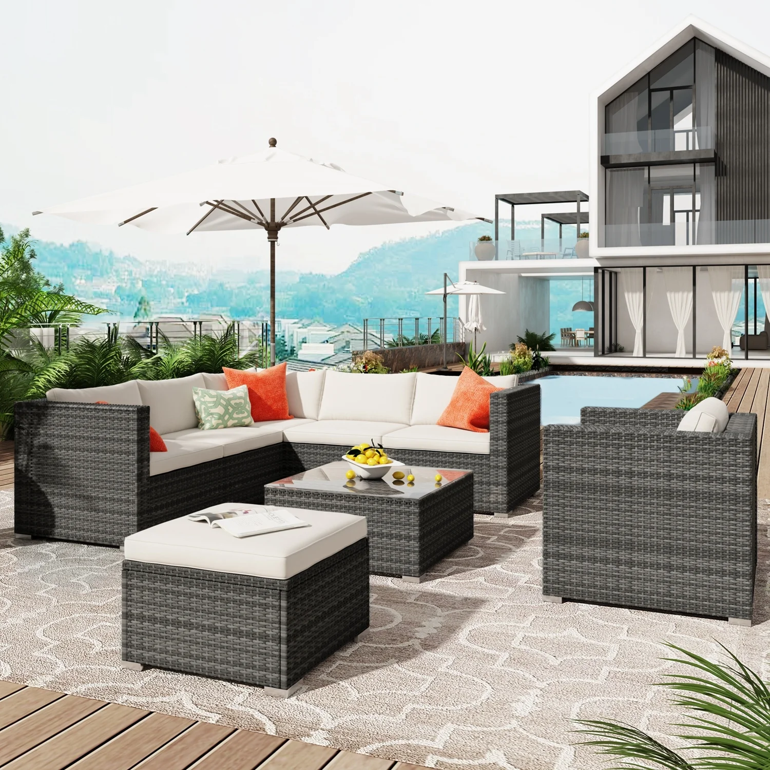 Dreamline Outdoor Garden Balcony Sofa Set 6 Seater, Single seater With ...